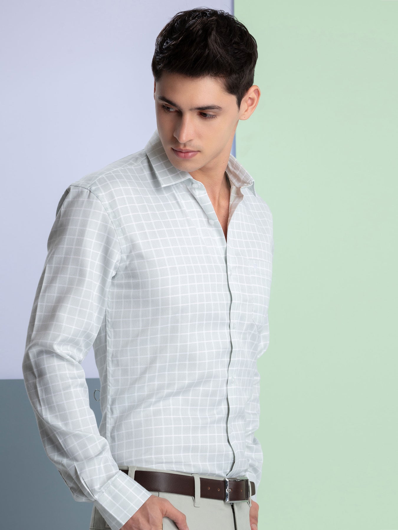 OTTO - L.Grey Checkered Formal Shirt. Trim Fit - OF6TQN_2 – ottostore.com